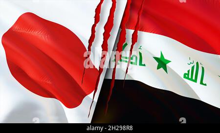 Iraq and Japan flags with scar concept. Waving flag,3D rendering. Japan ...
