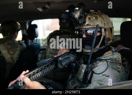 A member of the 33rd Special Operations Squadron JUMP 20 unmanned ...