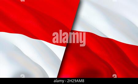 Poland and Monaco flags. 3D Waving flag design. Poland Monaco flag ...
