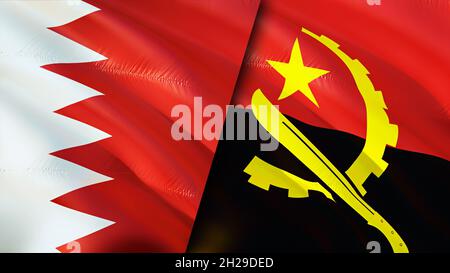 Angola and Bahrain flags. 3D Waving flag design. Angola Bahrain flag ...