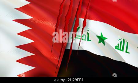 Iraq and Bahrain flags with scar concept. Waving flag,3D rendering ...