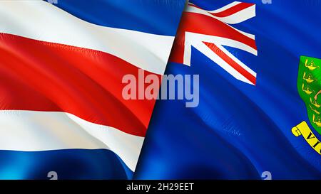 Costa Rica and British Virgin Islands flags with scar concept. Waving ...