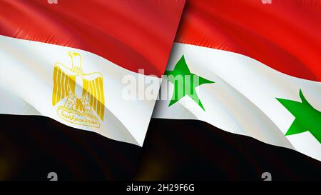 Syria and Egypt flags. 3D Waving flag design. Egypt Syria flag, picture ...