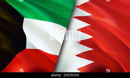 Bahrain and Kuwait flags. 3D Waving flag design. Kuwait Bahrain flag ...