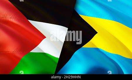 Bahamas and Palestine flags. 3D Waving flag design. Bahamas Palestine ...