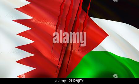 Palestine and Bahrain flags with scar concept. Waving flag,3D rendering ...