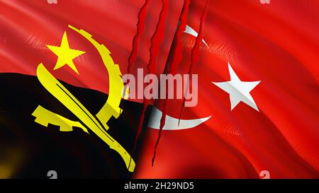 Turkey and Angola flags with scar concept. Waving flag,3D rendering ...