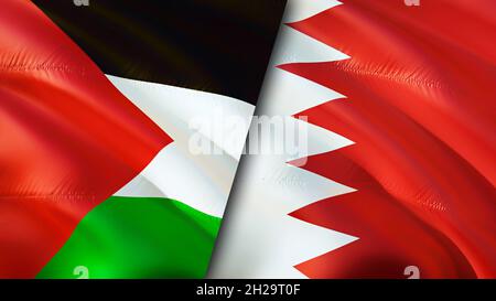 Bahrain and Palestine flags. 3D Waving flag design. Palestine Bahrain ...