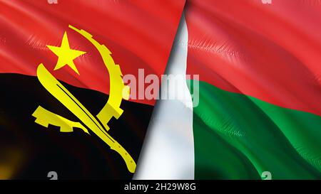 Madagascar and Angola flags. 3D Waving flag design. Madagascar Angola ...