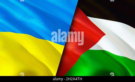 Palestine and Ukraine flags. 3D Waving flag design. Palestine Ukraine ...