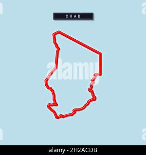 Chad country simplified map. Blue silhouette with thick black contour outline isolated on white ...
