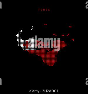 Square dots pattern map of Tonga. Tongan dotted pixel map with national flag isolated on white ...