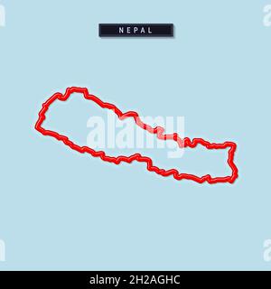 Nepal bold outline map. Glossy red border with soft shadow. Country ...