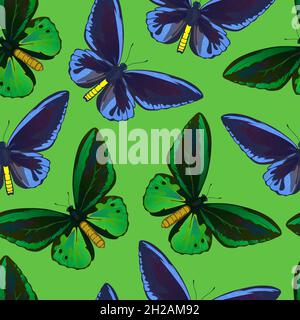 Seamless pattern with colorful big tropical butterflies, swallowtail ...