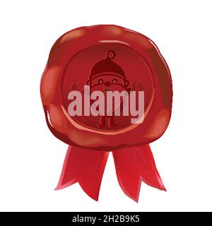 Christmas wax seal with Santa Claus round stump red color in cartoon ...