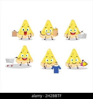 A Rich slice of cheese tart mascot design style going shopping. Vector ...