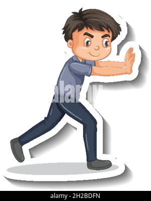A boy pushing pose cartoon character sticker illustration Stock Vector ...