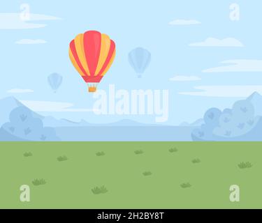Floating hot air balloon 2D linear cartoon object Stock Vector Image ...