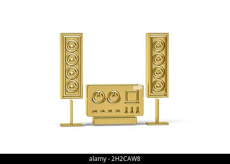 Golden 3d hi-fi system icon isolated on white background - 3d render ...