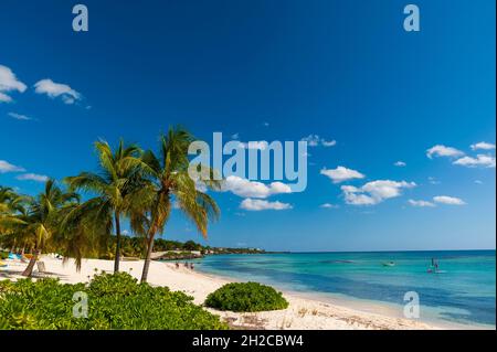 A scenic view of the Caribbean Sea and Spotts Beach. Spotts Beach ...