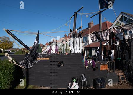 Andrew Carvel with giant pirate ship the "Elizabeth Dane" that he has ...