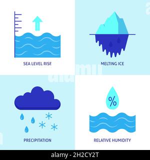 Relative humidity icon set in flat and line style. Vector illustration ...