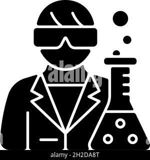 Scientist solid icon. Researcher or chemist man in spectacles glyph ...