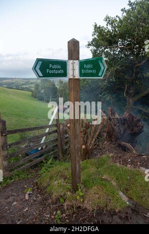 Footpath sign, High Bickington, Devon, England, United Kingdom Stock ...
