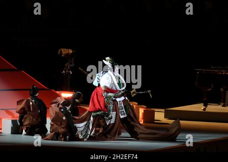 Kabuki actor Ichikawa Ebizo XI with his son throw beans during a ...