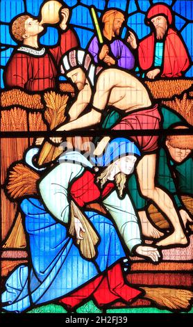 Scenes from the Story of Ruth, stained glass window by Robert Bayne of ...