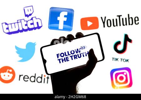 The app of Truth Social icon in the App Store on laptop screen. Truth ...