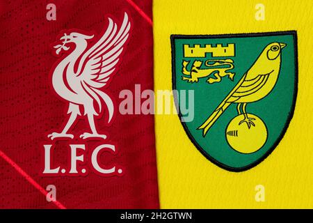Close up of Liverpool and Norwich club crest Stock Photo - Alamy