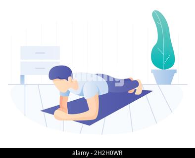 Man doing plank exercise. Core workout, exercising at home, side view ...