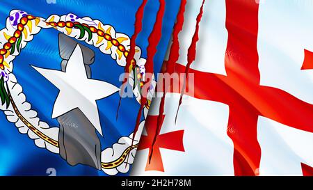 Mariana Islands and Georgia flags. 3D Waving flag design. Georgia ...