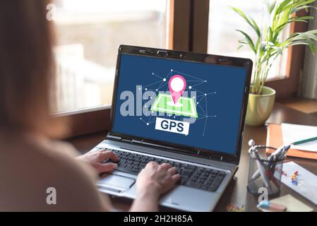 Laptop screen displaying a gps concept Stock Photo - Alamy