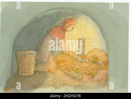 Illustration of a Medieval Man Farmer Working the Fields and Using a ...