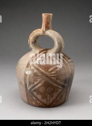 Ceramic Stirrup-spout vessel painted with snails and scenes related to ...