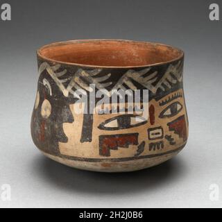 Beaker Depicting Human Head with Face Painting; and Abstract Costumed ...