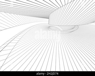 Outline wire frame spiral interior model over white background, 3d ...