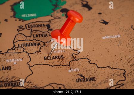 The location of Belarus pinned on a map Stock Photo - Alamy