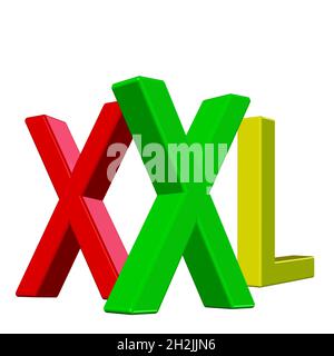 XXL as colorful 3D letters against a white background, illustration ...