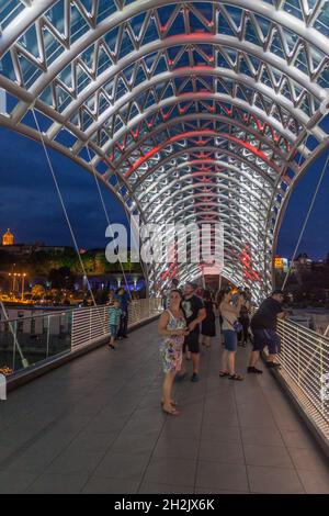 TBILISI, GEORGIA - JULY 15, 2017: Evening view of the Peace Bridge in ...