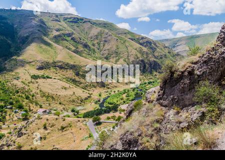 Mtkvari river valley viewed from Vardzia cave monastery, Georgia Stock ...