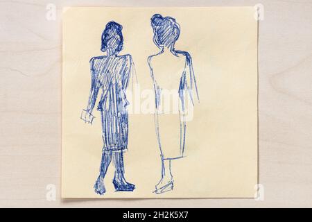 outline of fashionable silhouette of woman of the 40s of the XX century ...