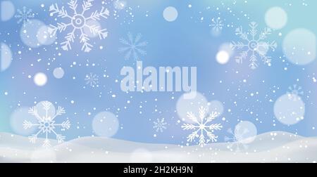 White falling snow, big snowdrifts, different snowflakes, festive ...