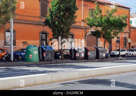 Rome, Italy garbage bins next to a road. Big dumpsters used for trash ...