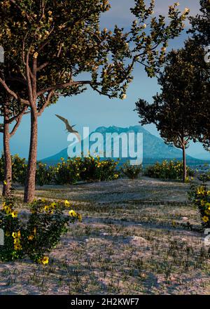 Cretaceous plants, illustration Stock Photo - Alamy