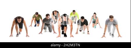 Sporty Asian woman in crouch start position at the stadium Stock Photo ...