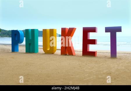 Phuket sign on Patong beach in Thailand. The big landmark sign of ...