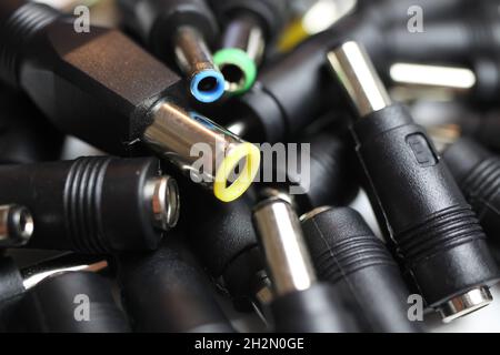 Closeup of selection many different DC barrel connectors pin plugs for ...